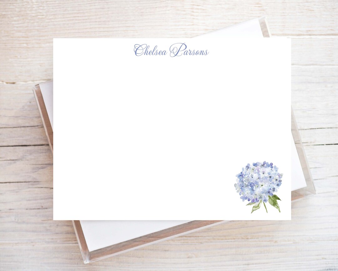 Personalized Watercolor Hydrangea Stationery, Girl Flat Notecard Set ...