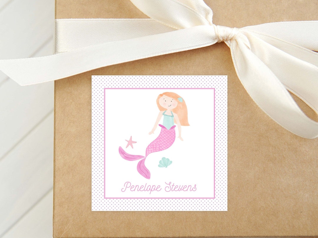 Personalized Watercolor Mermaid Calling Card, Girl Enclosure Card, Kid ...