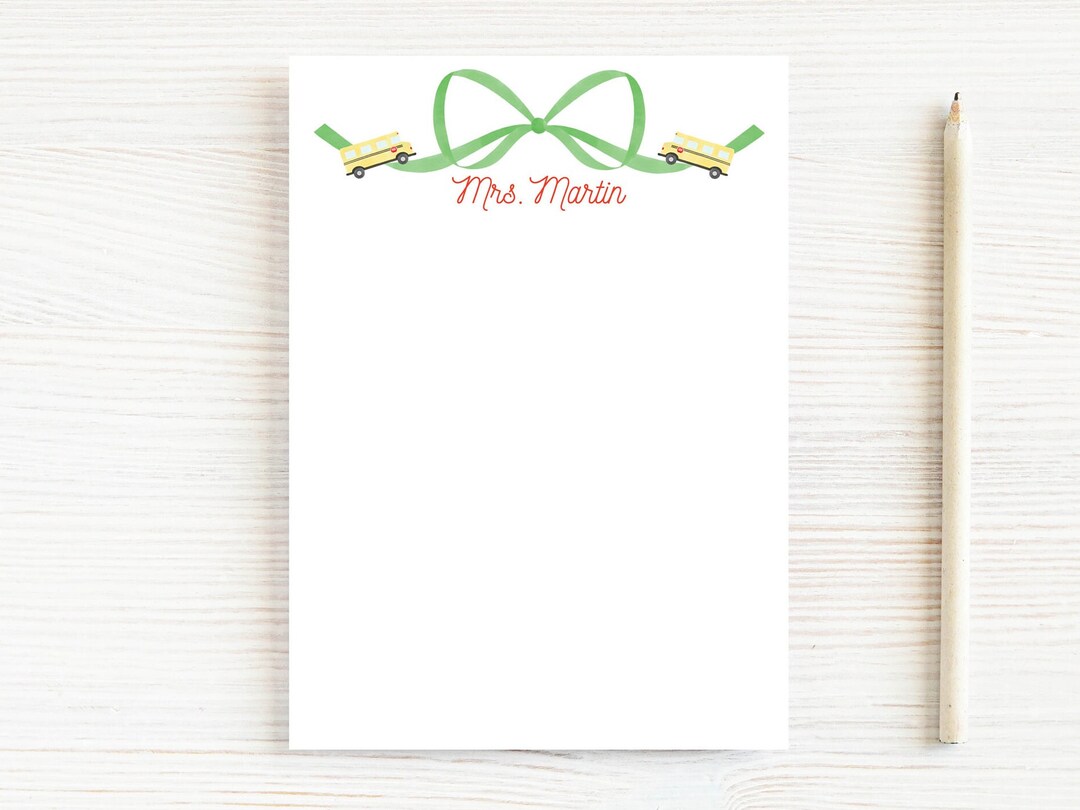 Personalized Teacher Bow Notepad, School Bus Notepad - Etsy