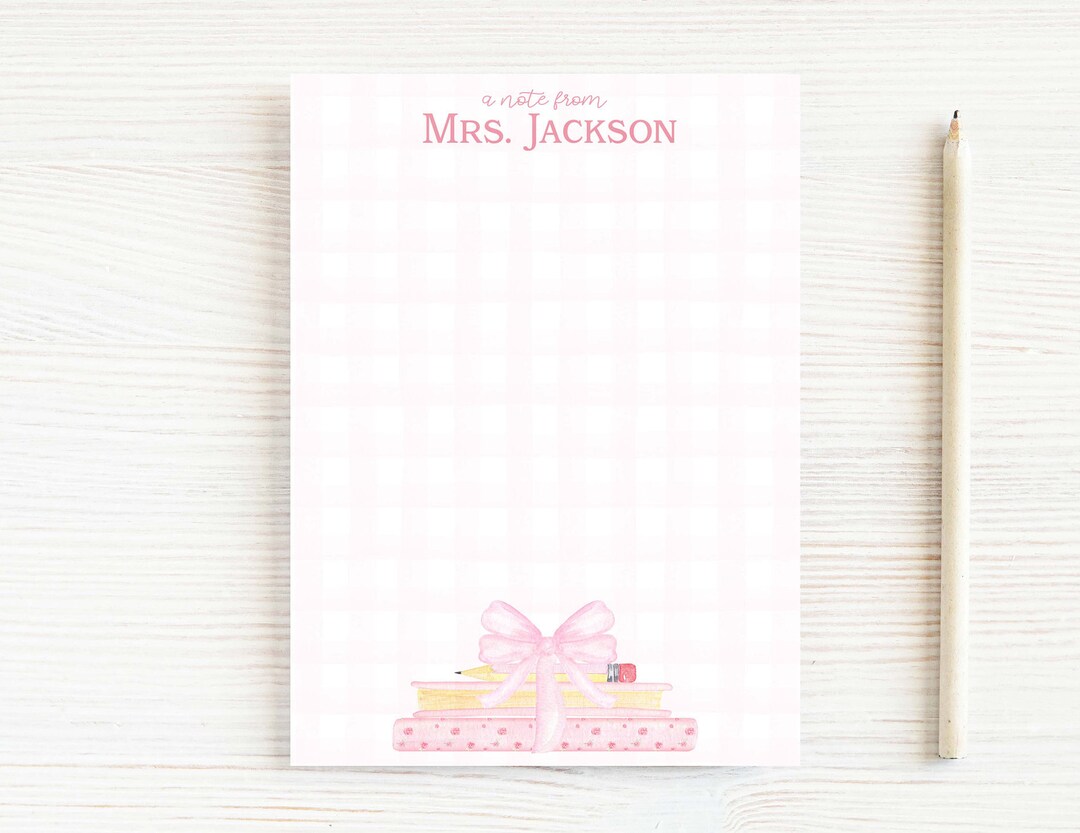 Personalized Teacher Notepad, School Pink Books Notepad - Etsy