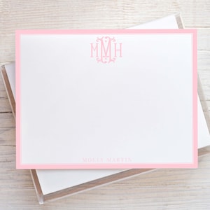 Personalized Pink Monogram Stationery Women Flat Notecard - Etsy