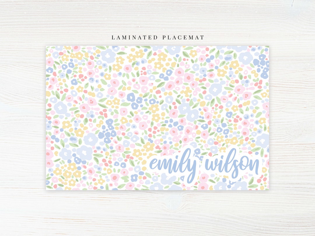 Personalized Watercolor Floral Placemat Pink Blue Girl Placemat Etsy
