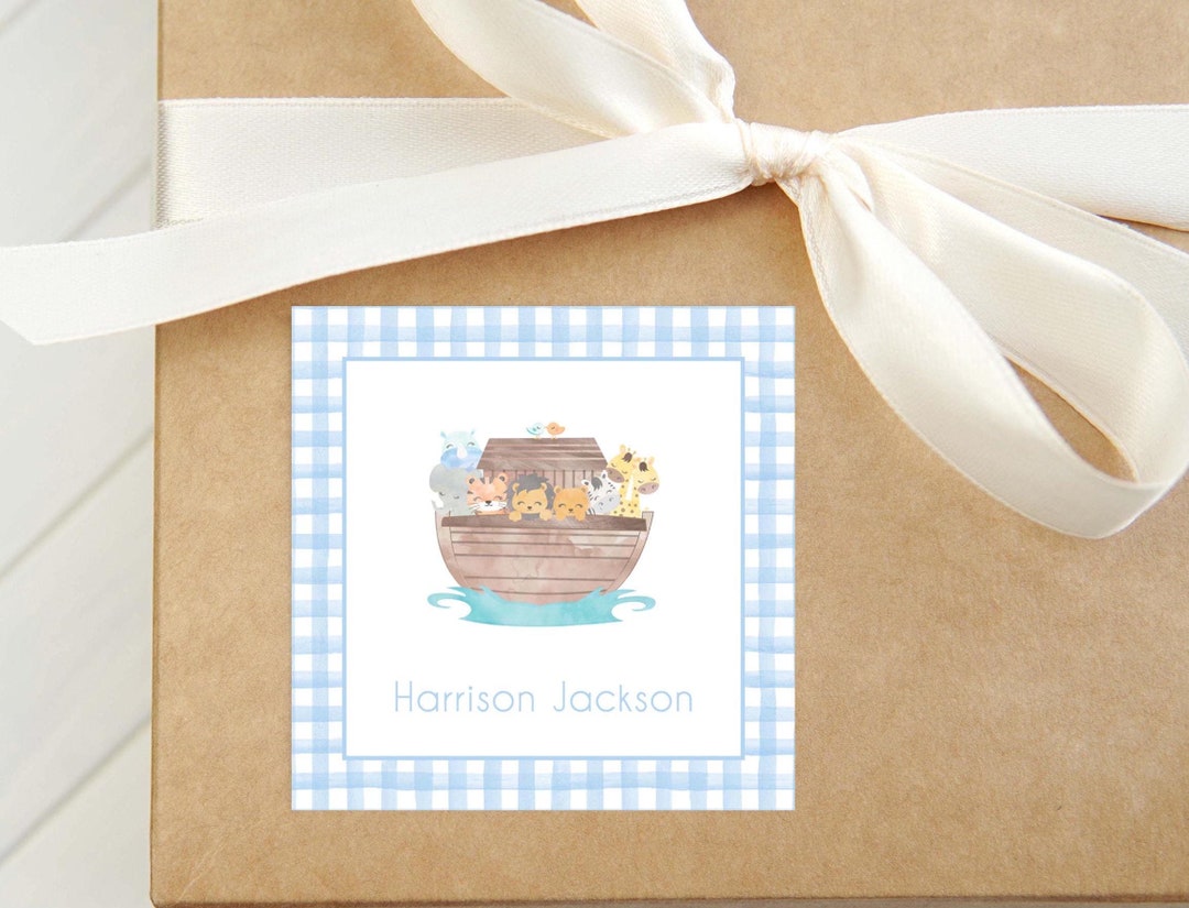 Personalized Noah's Ark Child Calling Card, Boy Enclosure Card, Square ...