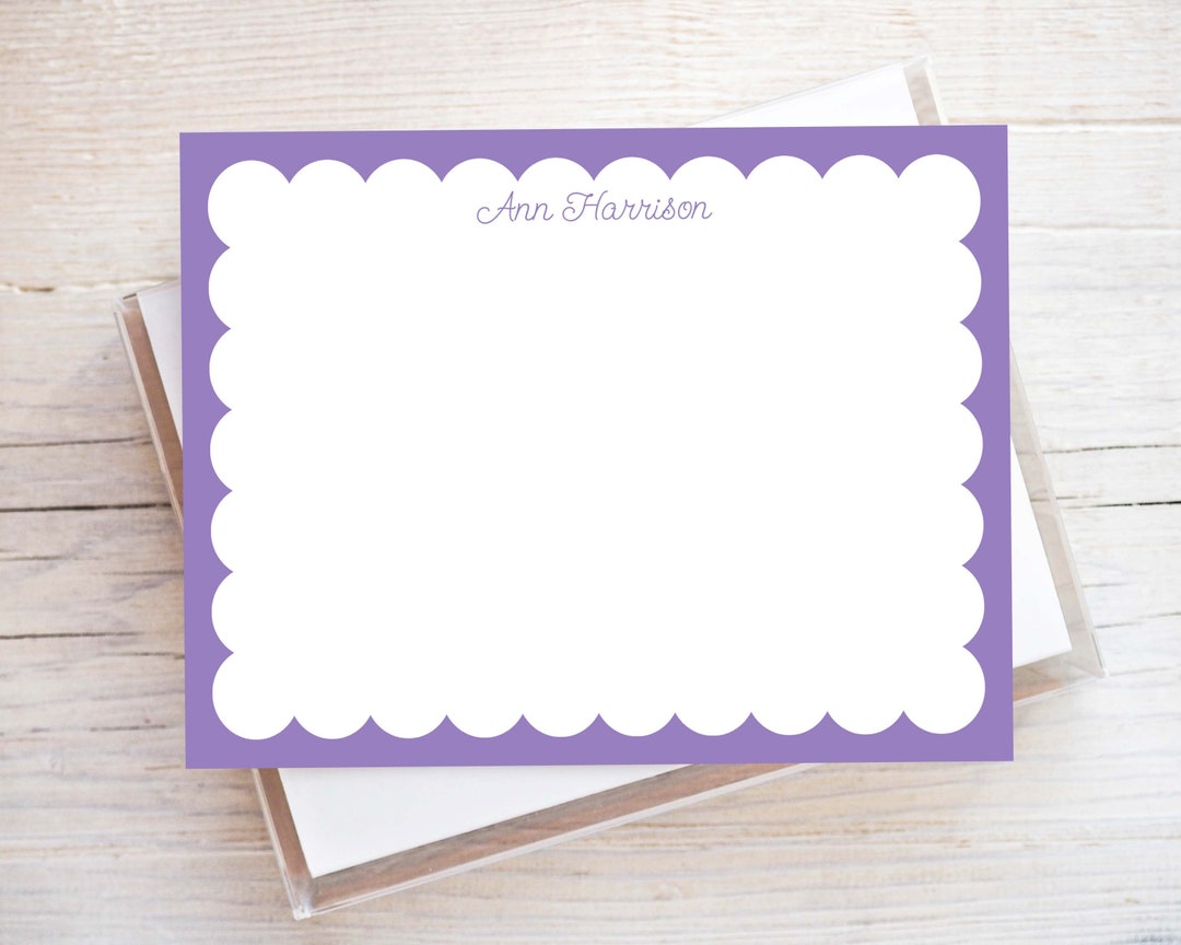Personalized Scalloped Border Stationery, Women Flat Notecard Set ...