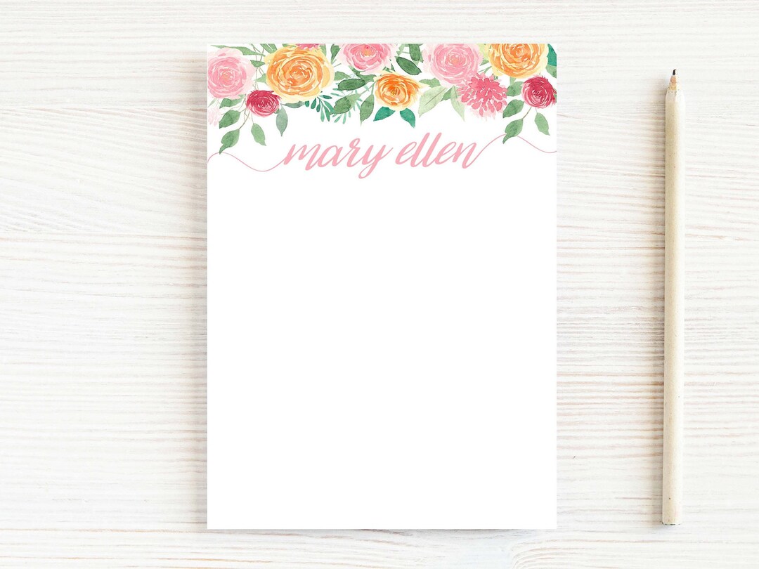 Personalized Watercolor Floral Notepad, Women Flower Notepad - Etsy