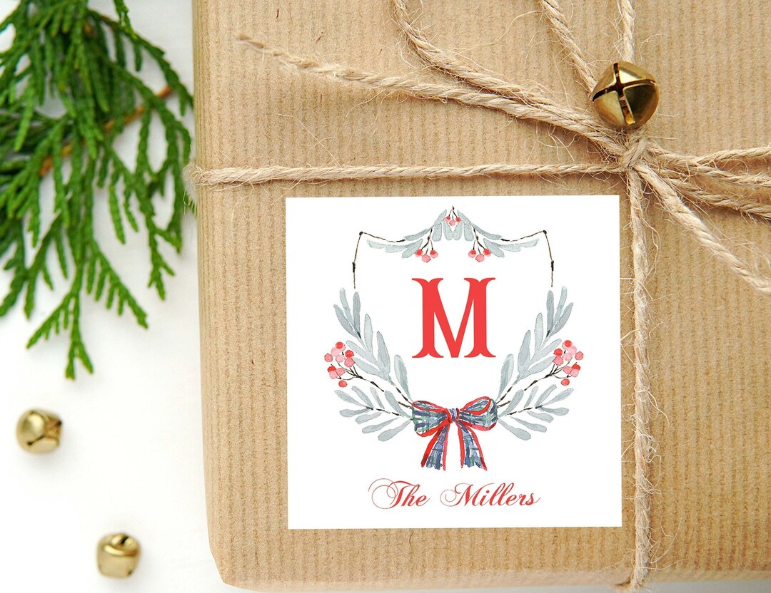 Personalized Watercolor Christmas Crest Calling Card or Sticker ...