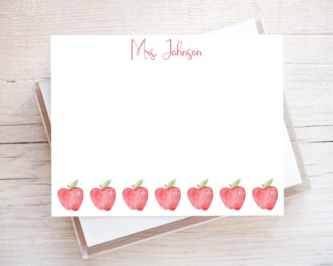 Personalized Apples Flat Note Card, Woman Teacher Notecard Set, Back to ...
