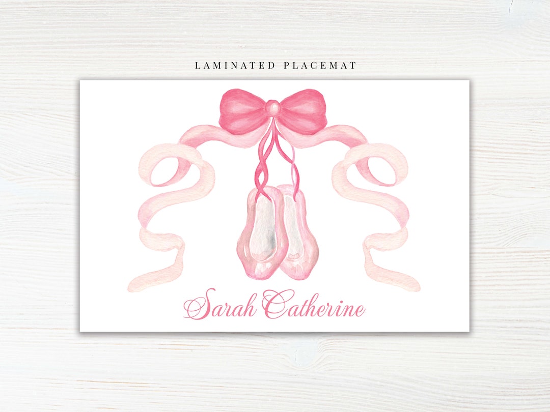 Personalized Watercolor Ballerina Shoes Placemat, Pink Girl Ballet ...