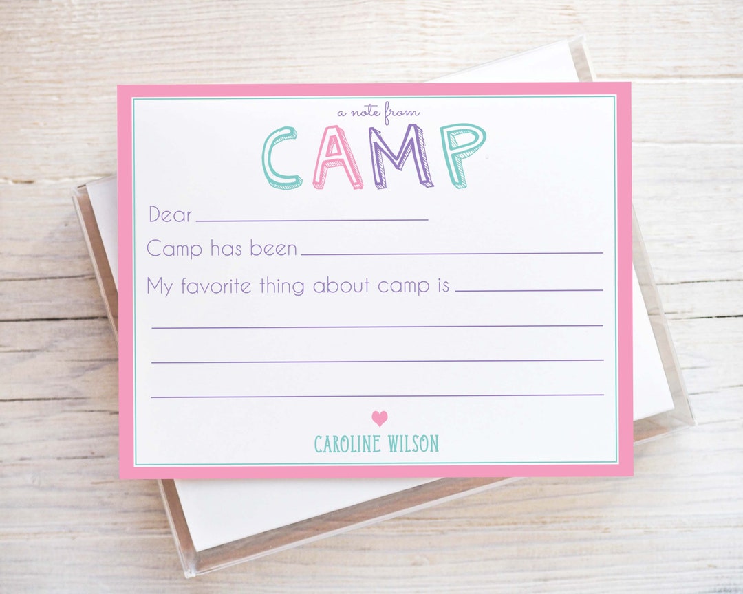 Personalized Girl Note From Camp Stationery, Flat Notecard Set - Etsy