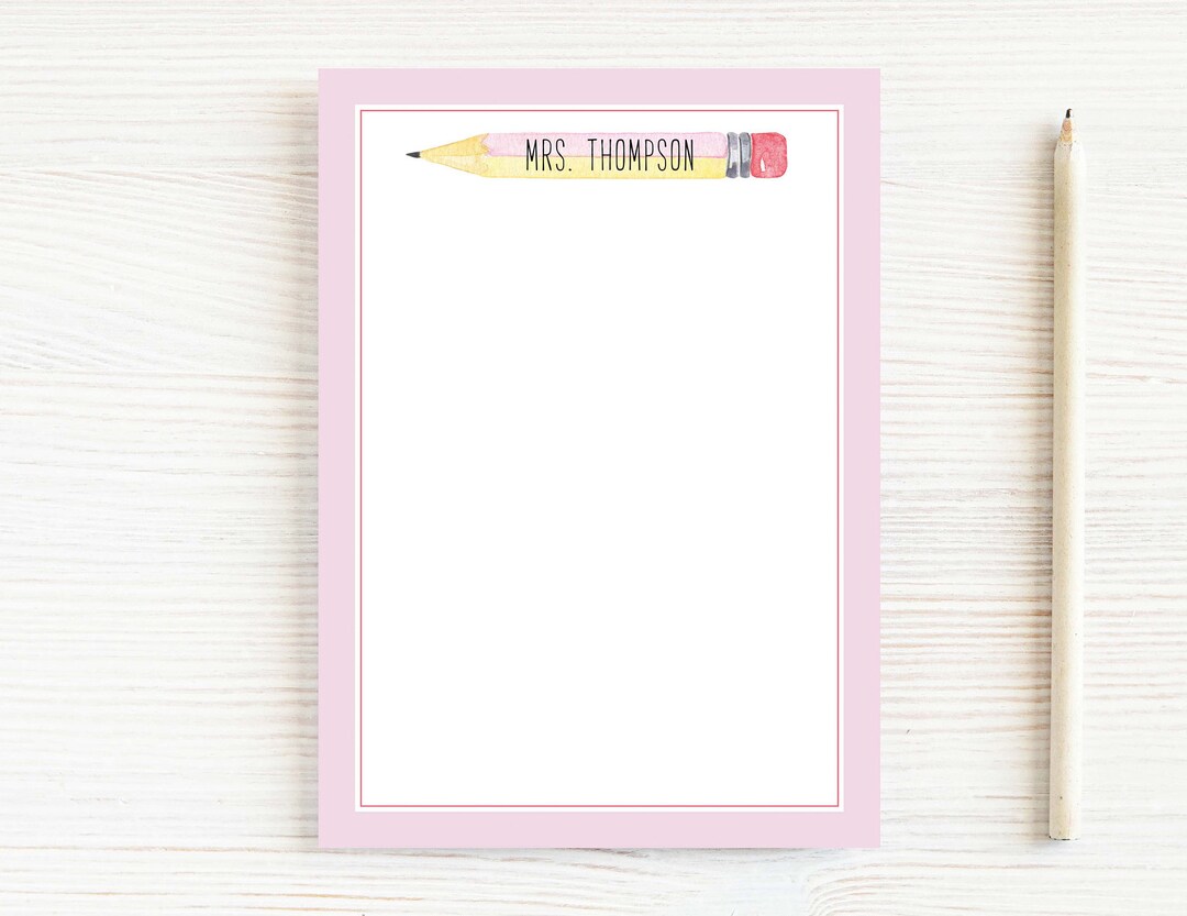 Personalized Teacher Notepad, School Pink Pencil Notepad - Etsy