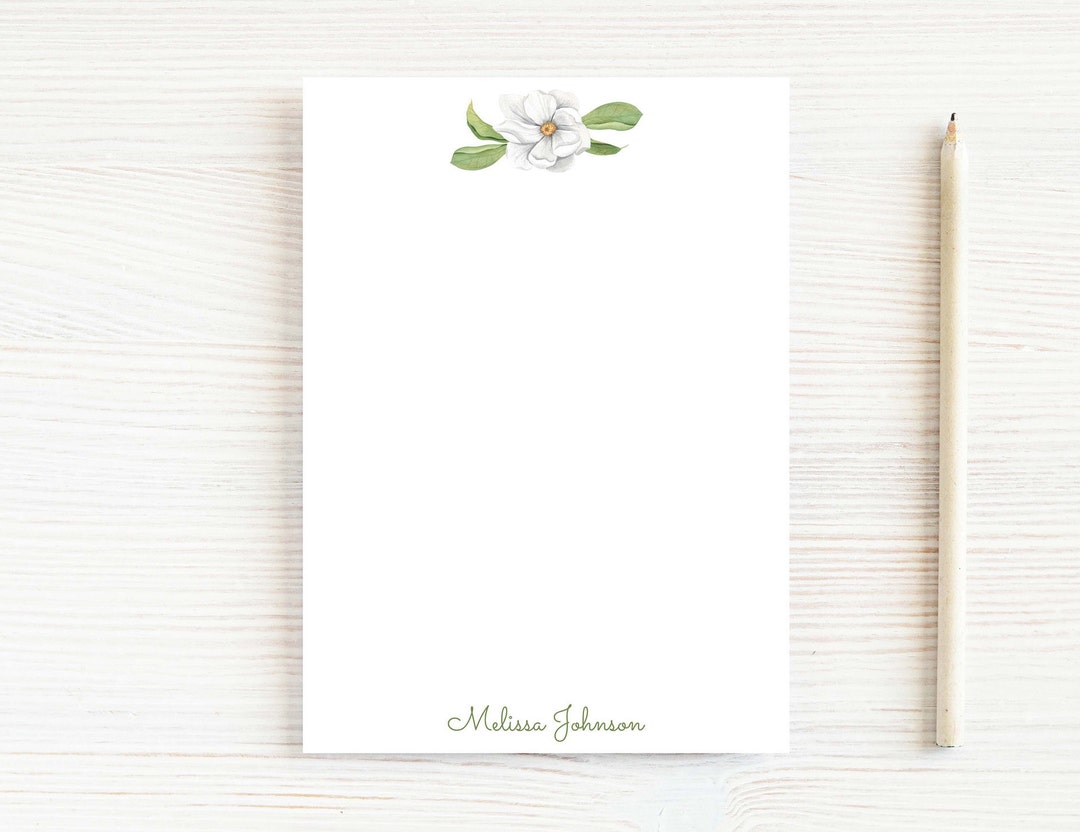 Personalized Watercolor Magnolia Notepad, Floral Women Notepad - Etsy