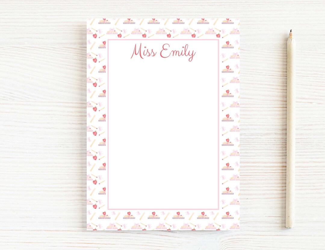 Personalized Teacher Notepad, School Pink Pattern Notepad - Etsy