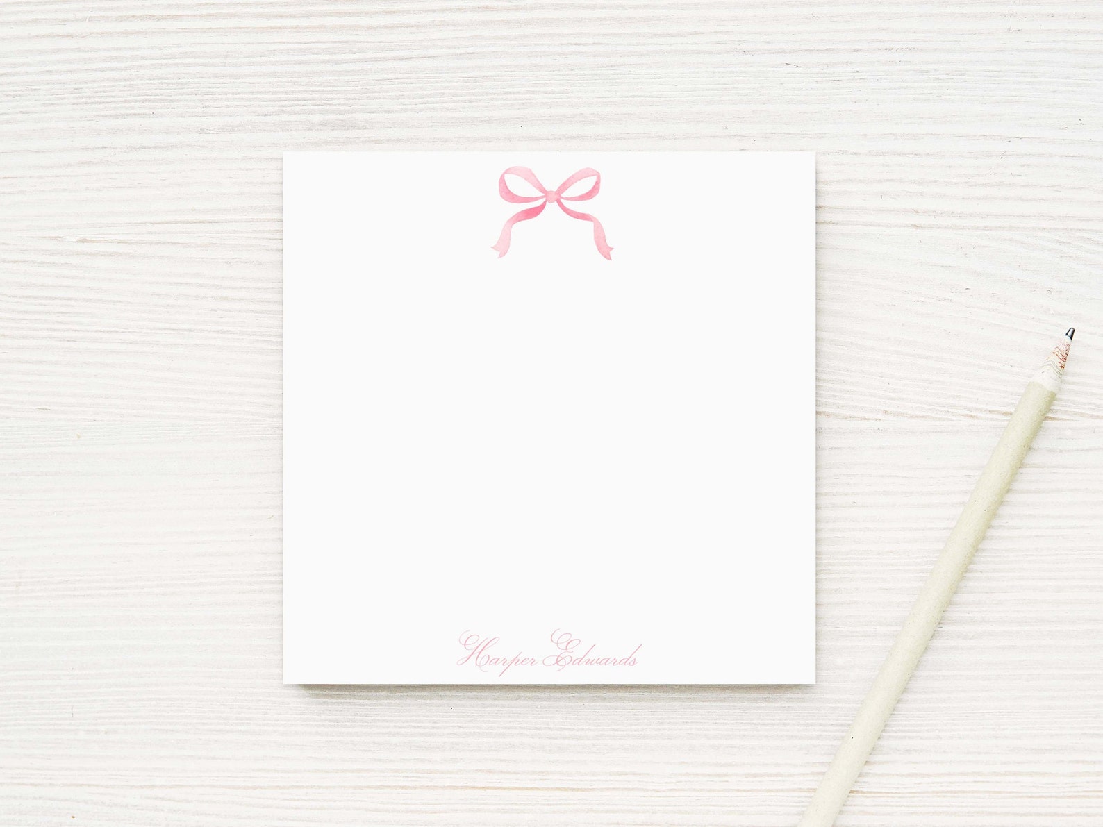 Personalized Watercolor Pink Bow Notepad, Women Bow Notepad - Etsy