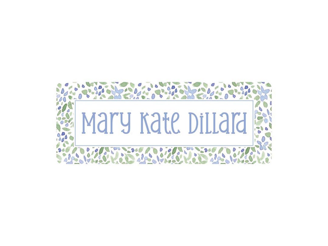 60 Personalized Vinyl Blue Green Floral Name Labels | *NOT Dishwasher ...