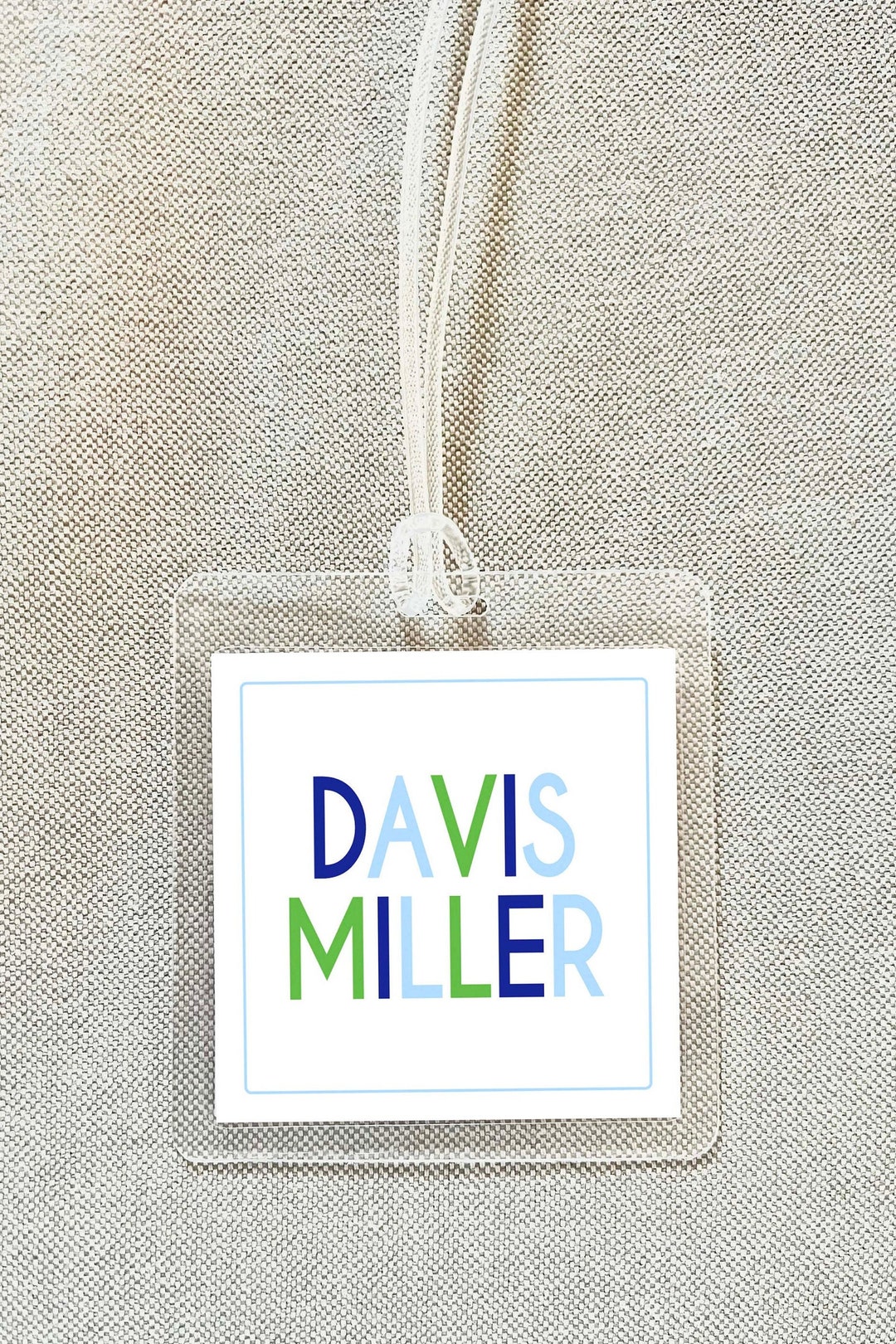 Personalized Blue & Green Bag Tag, Laminated Square Boy Luggage Tag ...
