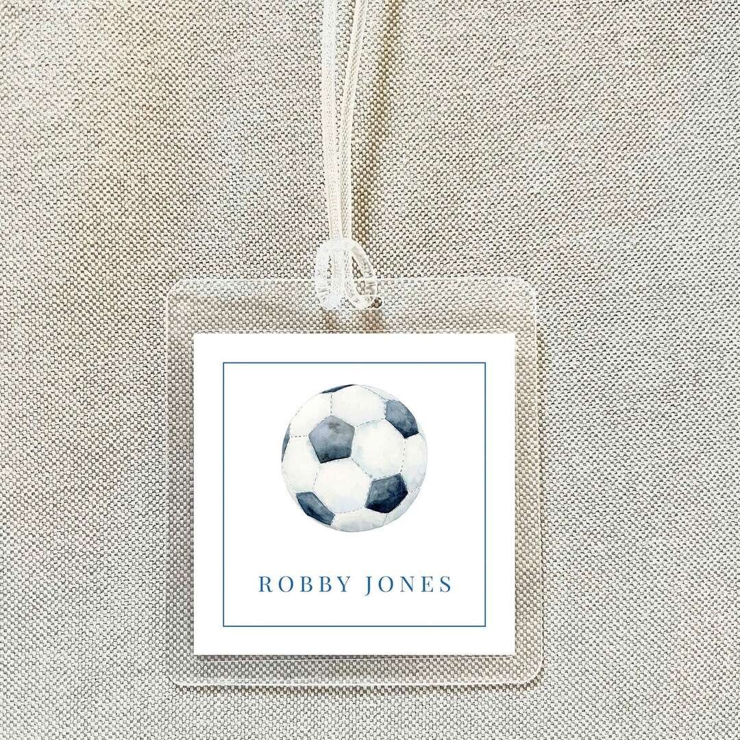 Personalized Watercolor Soccer Bag Tag, Laminated Soccer Ball Boy ...