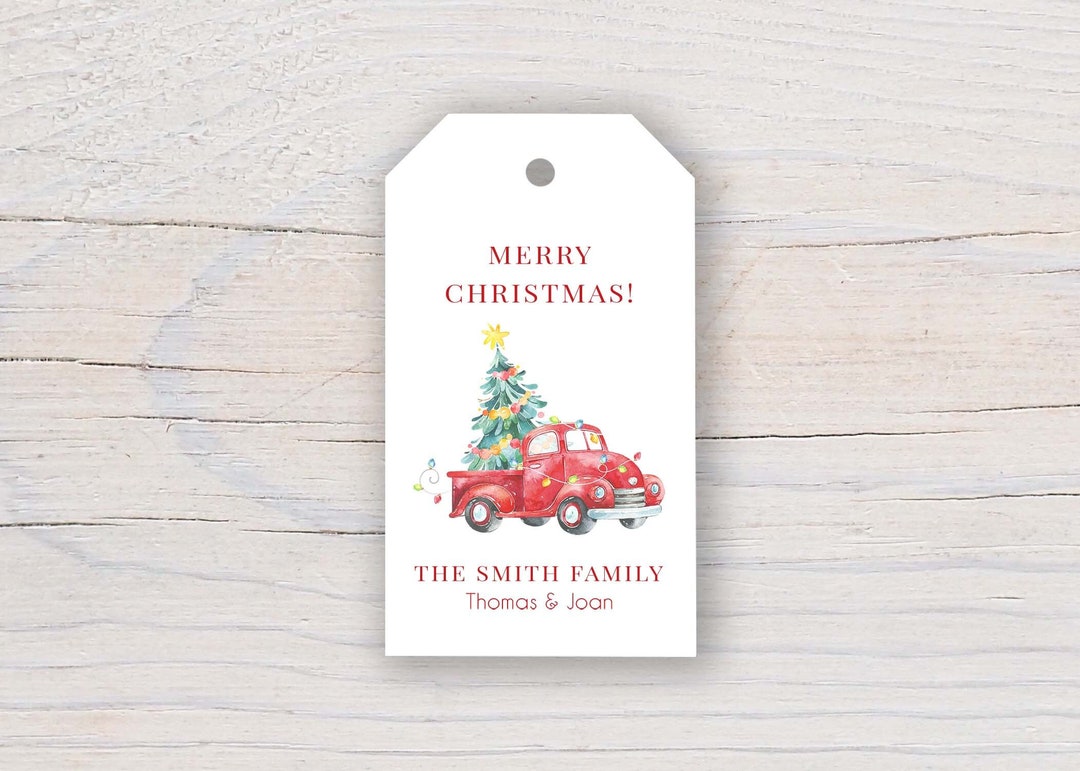Personalized 2 X 3.5 Inch Watercolor Christmas Truck Gift Tags | Custom ...