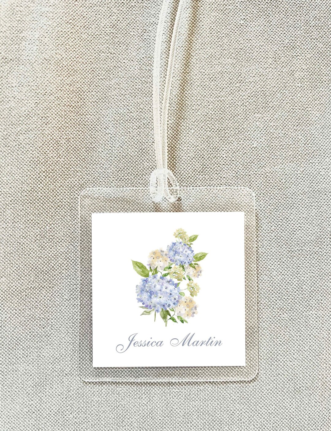 Personalized Watercolor Hydrangea Crest Bag Tag, Laminated Monogram ...