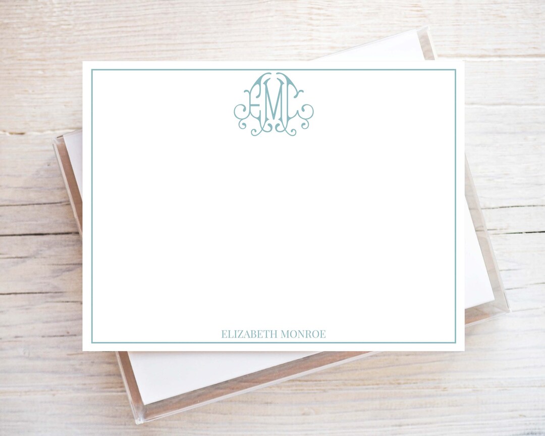 Personalized Monogram Stationery, Flat Notecard Set, Family, Women ...