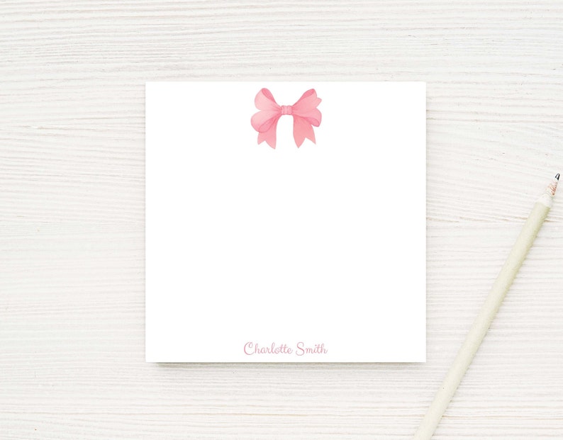 Personalized Watercolor Pink Bow Notepad, Women Bow Notepad - Etsy