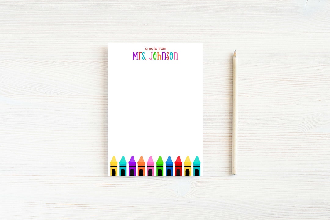 Personalized Teacher Notepad, Colorful Crayons Notepad - Etsy