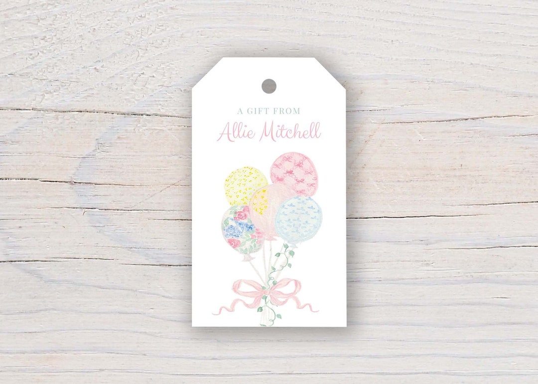 2 X 3.5 Inch Personalized Watercolor Birthday Balloon Gift Tags ...