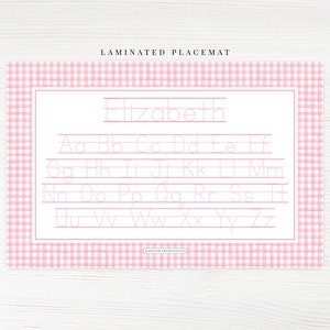Personalized Watercolor Dog Placemat, Laminated Gingham Girl Placemat ...