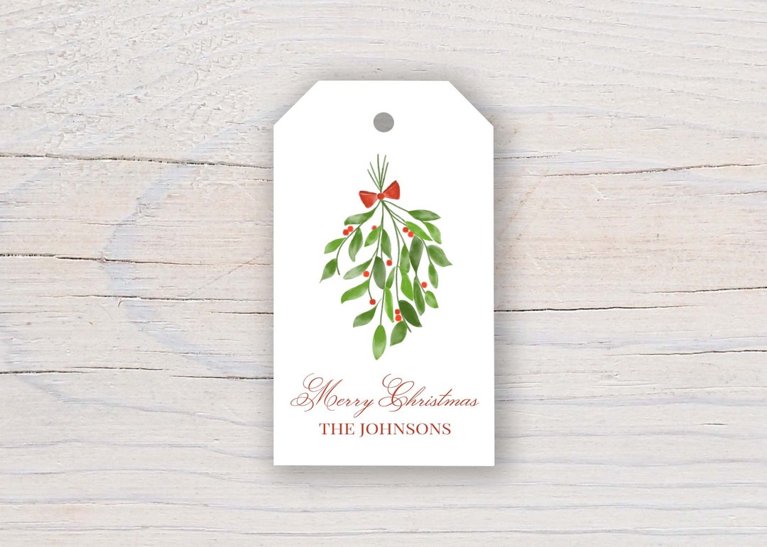 Personalized 2 X 3.5 Inch Watercolor Mistletoe Gift Tags | Custom Gift ...