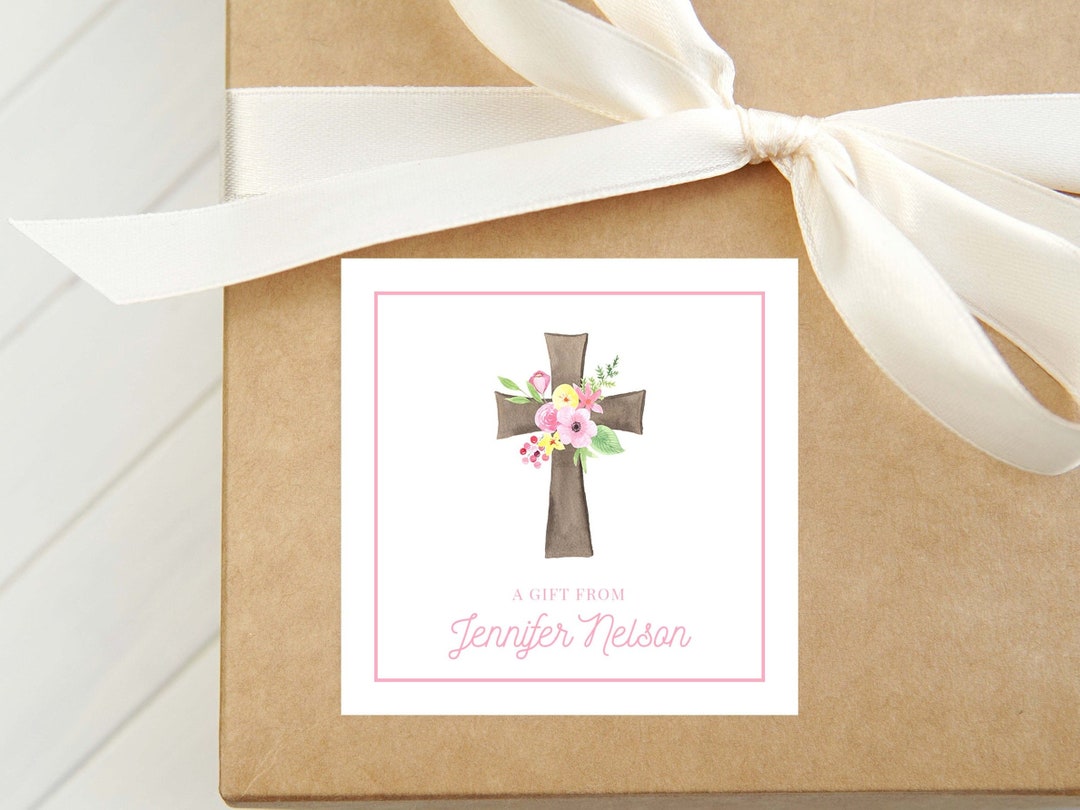 Personalized Watercolor Cross Calling Card, Floral Women Enclosure Card ...