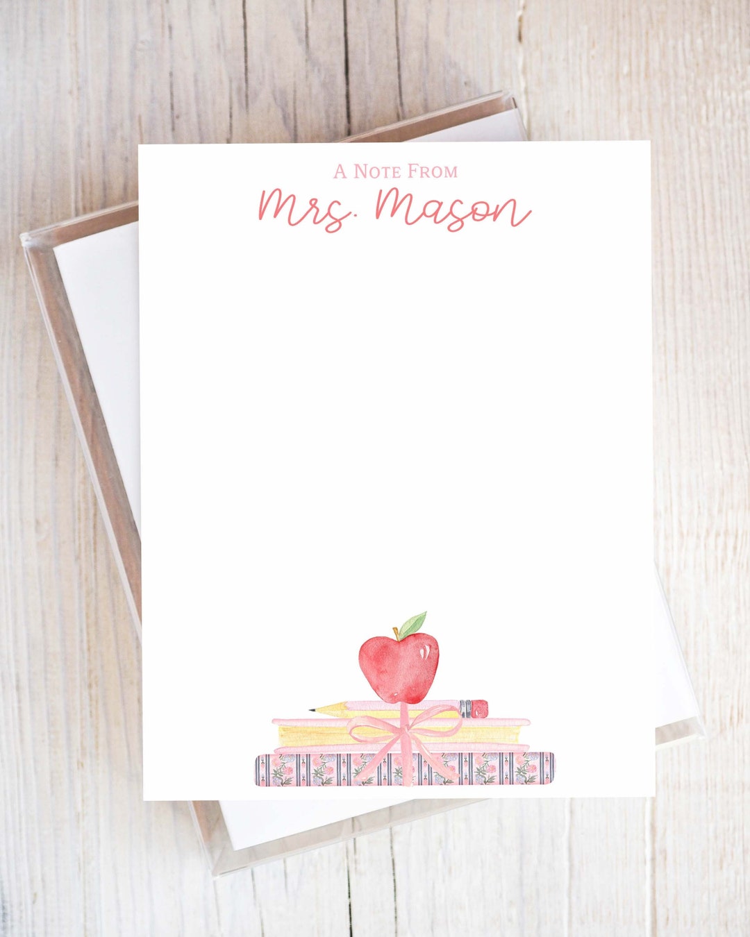 Personalized Teacher Apple Stationery, Back to School Flat Notecard Set ...