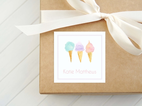 Personalized Watercolor Ice Cream Calling Card Kid Stationery | Etsy