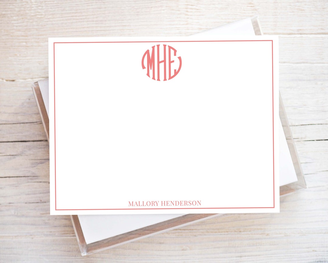 Personalized Circle Monogram Stationery, Flat Notecard Set, Family ...