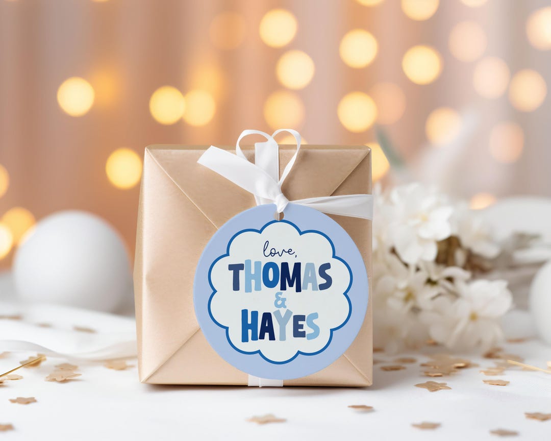 3x3 Inch Round Personalized Blues Gift Tags | Custom Blue Boy Gift Tags ...