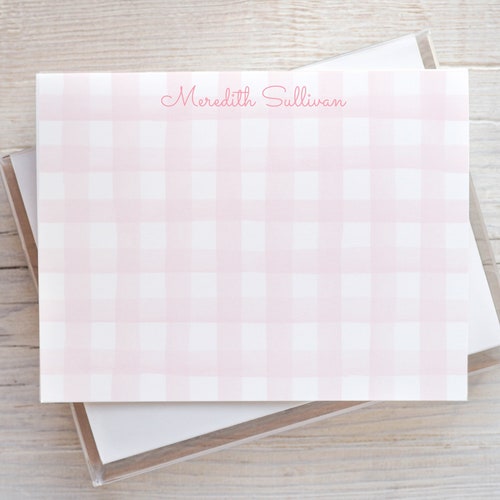 Personalized Pink Monogram Stationery Women Flat Notecard - Etsy