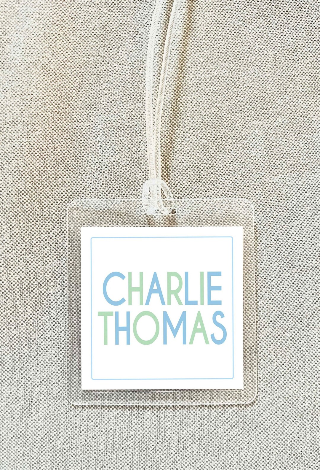 Personalized Blue & Green Pastel Bag Tag, Laminated Square Boy Luggage ...