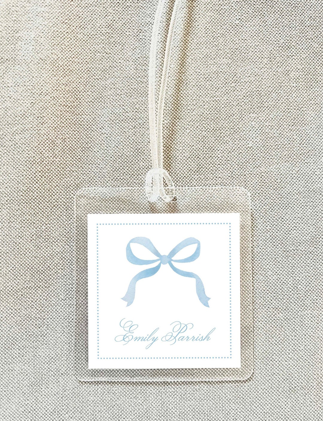 Personalized Watercolor Blue Bow Bag Tag, Laminated Luggage Tag, Diaper ...