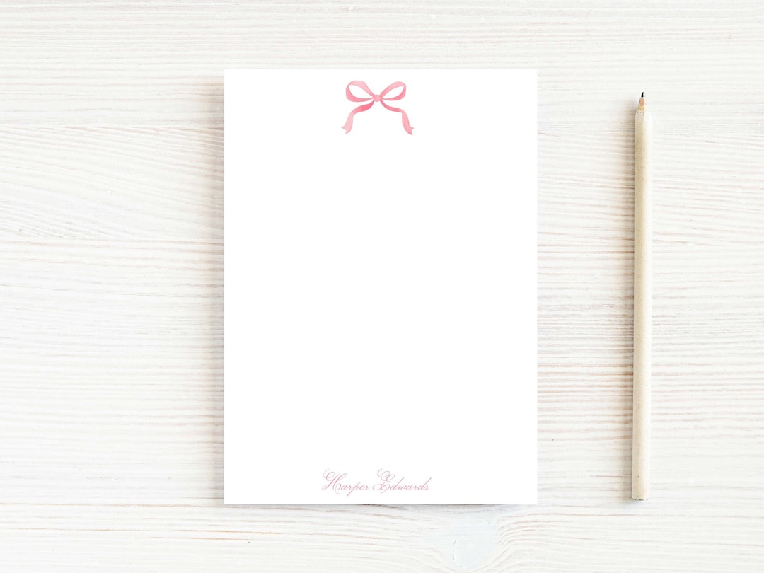 Personalized Watercolor Pink Bow Notepad, Women Bow Notepad - Etsy
