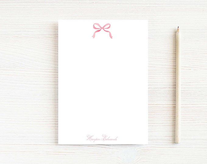 Personalized Watercolor Pink Bow Notepad, Women Bow Notepad - Etsy
