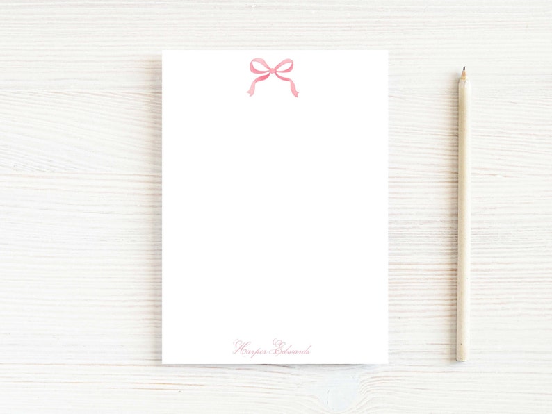 Personalized Watercolor Pink Bow Notepad, Women Bow Notepad - Etsy