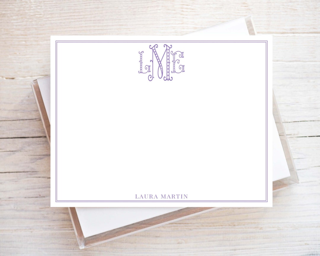 Personalized Monogram Stationery, Flat Notecard Set, Family, Women ...