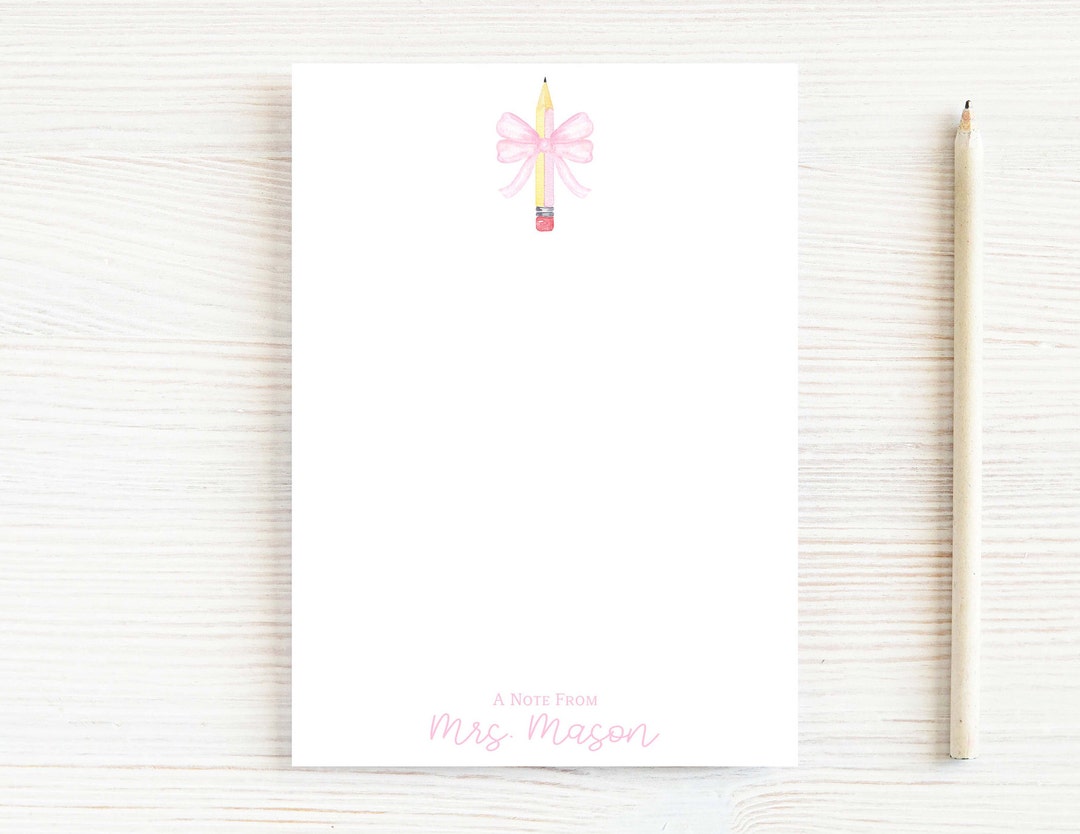 Personalized Teacher Notepad, School Pink Bow Pencil Notepad - Etsy