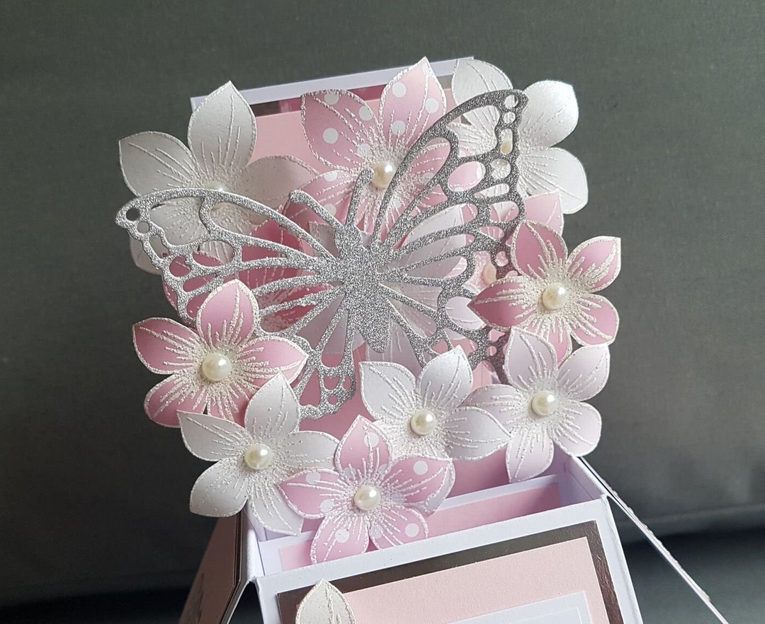 Pop up Box 'pink Wishes' Butterfly Flower Card, Pink Card, 3D Card ...