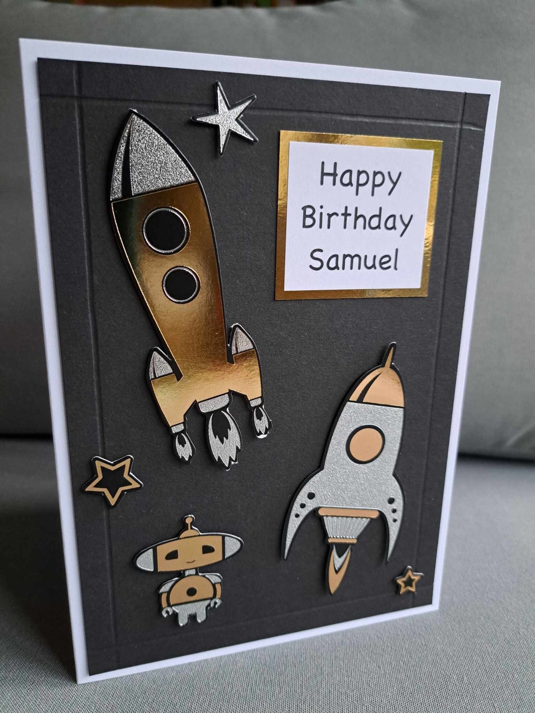 Spaceship Card, Rocket Card, Spaceship Card for Boys, Robot Birthday ...