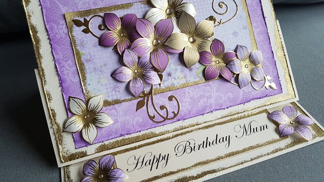Purple Flower Birthday Card, Violet Shimmer, Lilac Flower Birthday Card ...