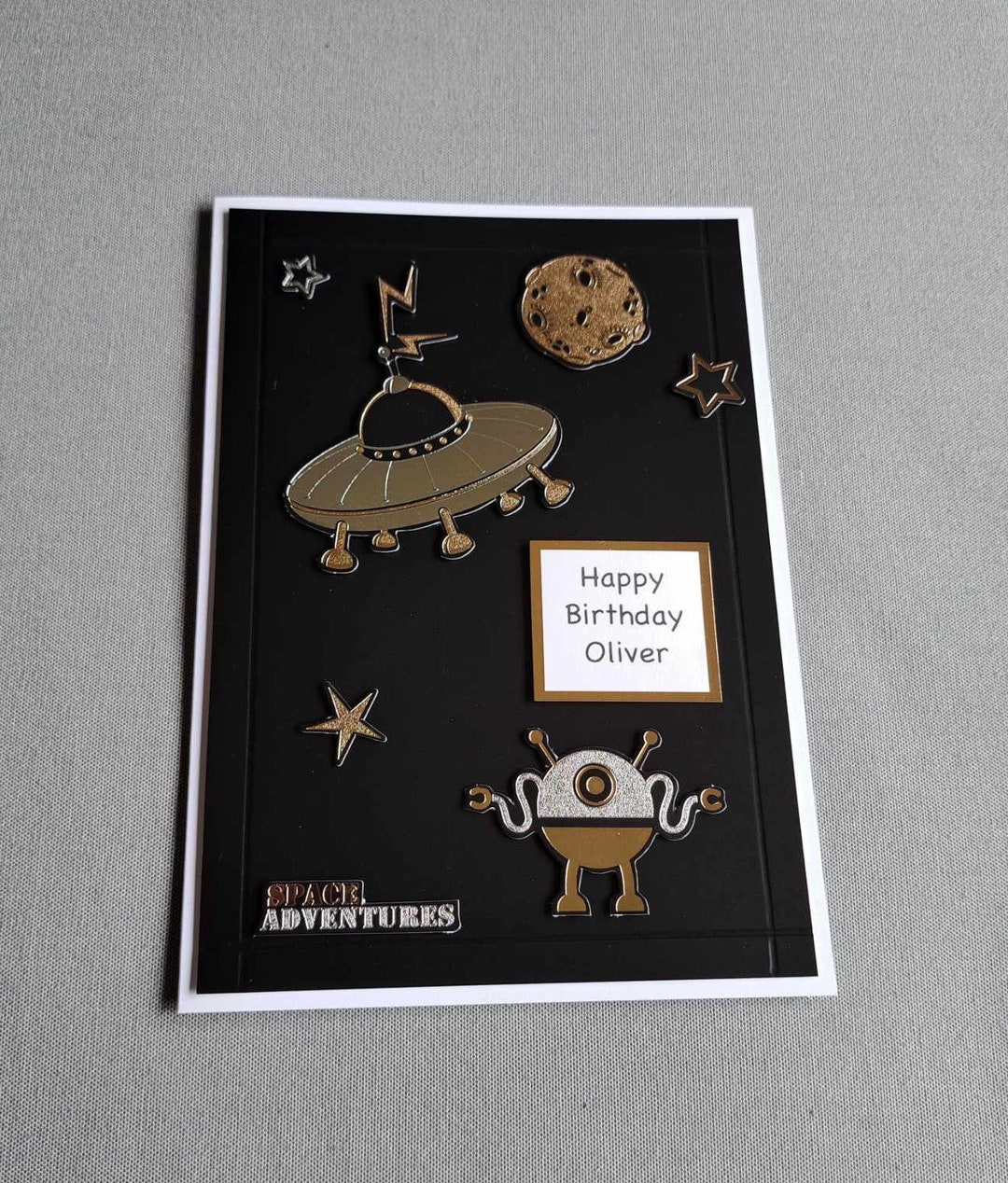 Handmade Spaceship Birthday Card: Robot & Stars, Personalised - Etsy
