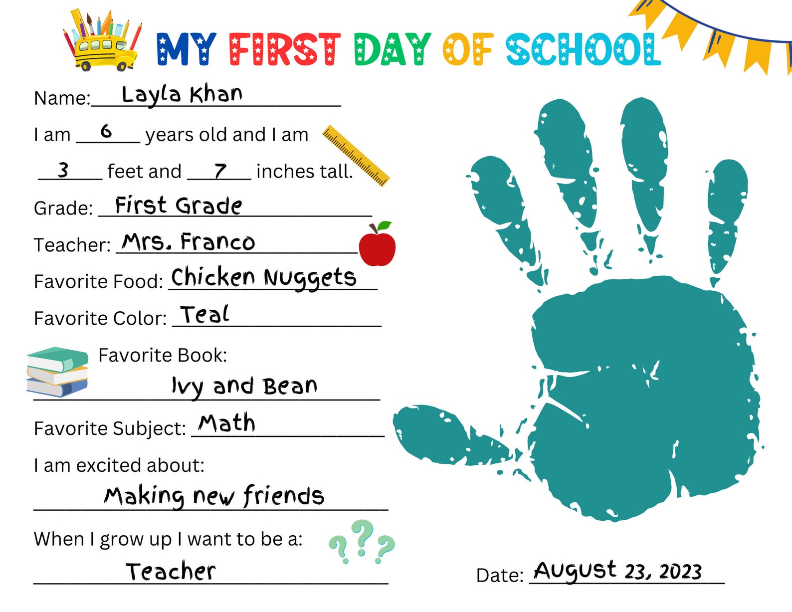 First Day of School Printable, Kindergarten First Day Keepsake ...