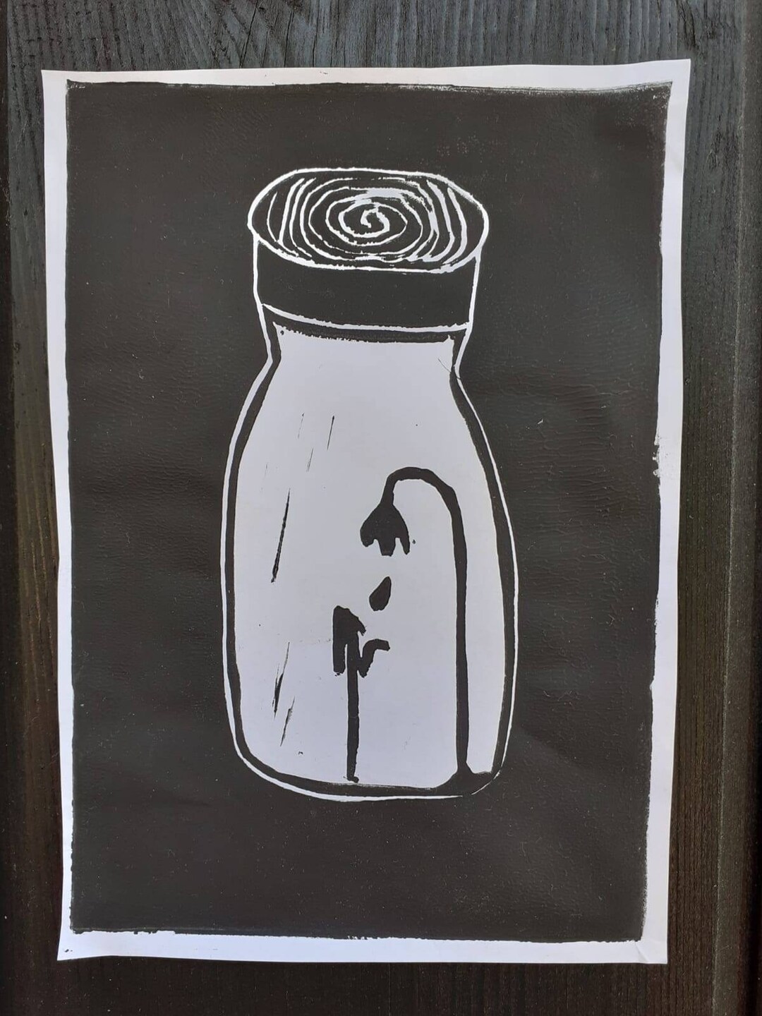 Isolation Horror Lino Print of Lady and Flower in a Bottle Jar - Etsy