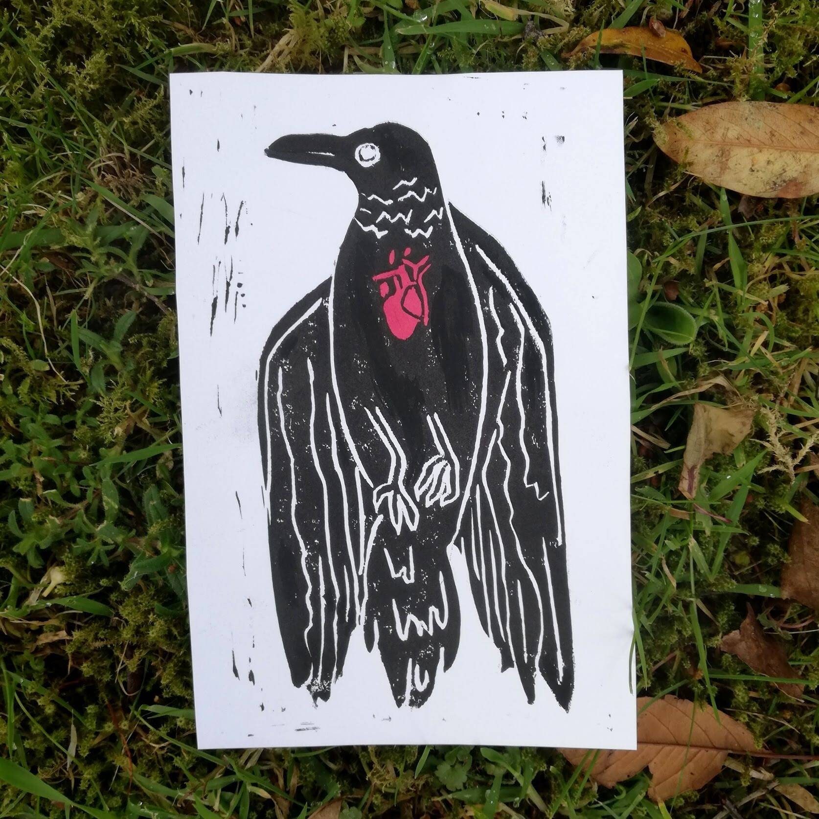 Crow Horror Gothic Witchy Art Lino Print - Etsy