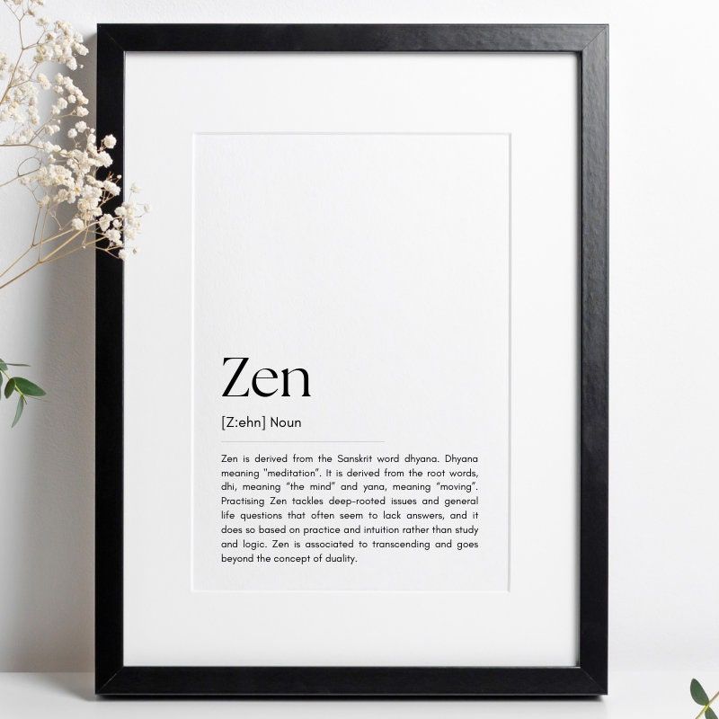 Zen Definition Print | Minimalist Wall Art | Meditation Poster | Yoga ...
