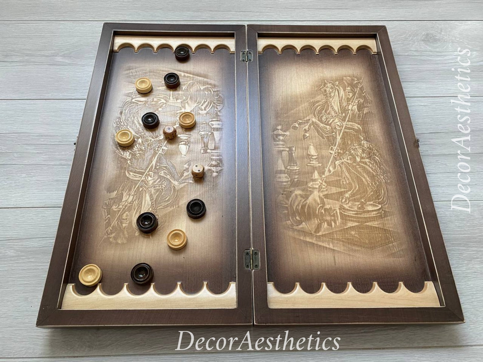 Chess and Backgammon Wooden Set Carved Handmade Chess Pieces | Etsy